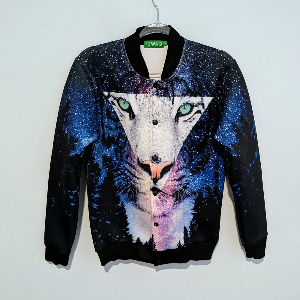 Iswag Black Jacket With Tiger And Galaxy Print - Gem